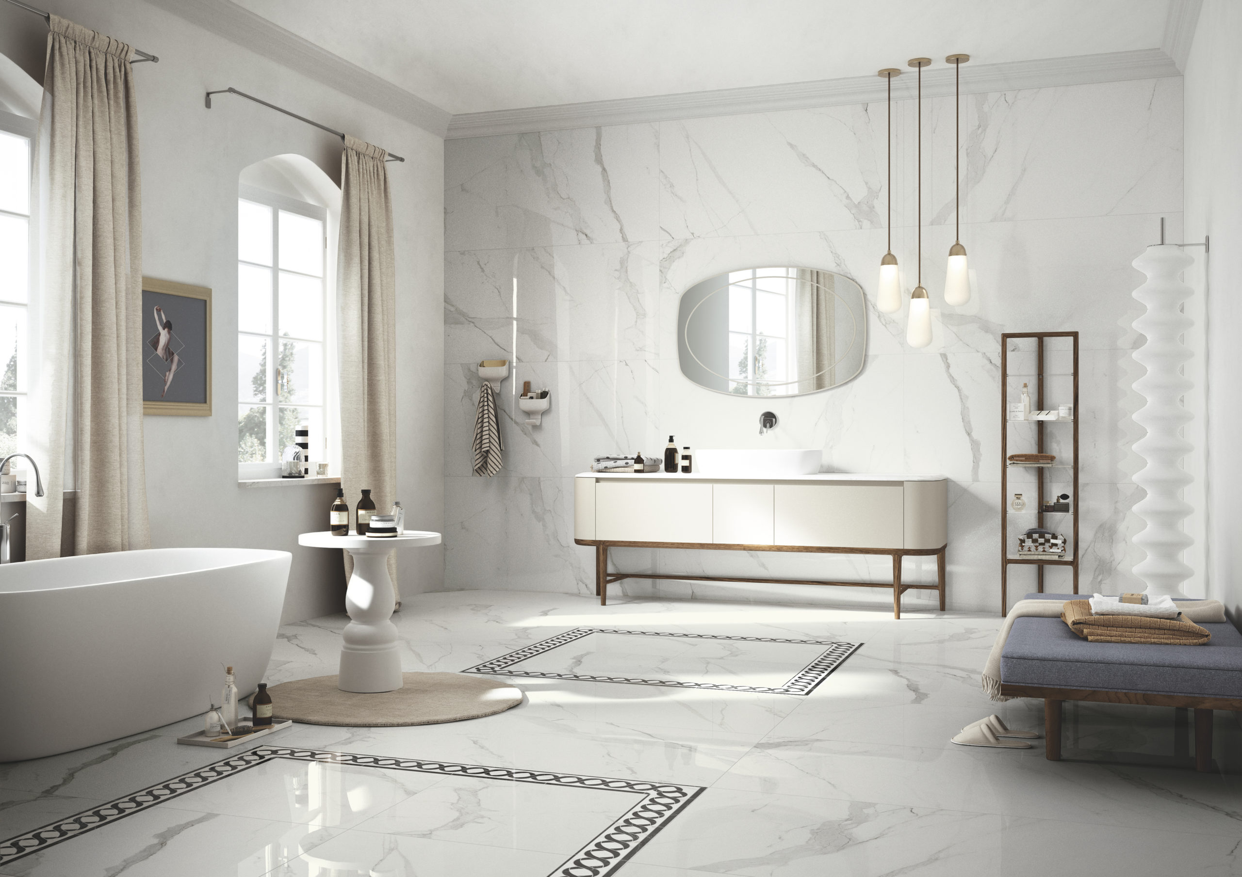 White Marble Look Porcelain Tiles | Refin Prestigio